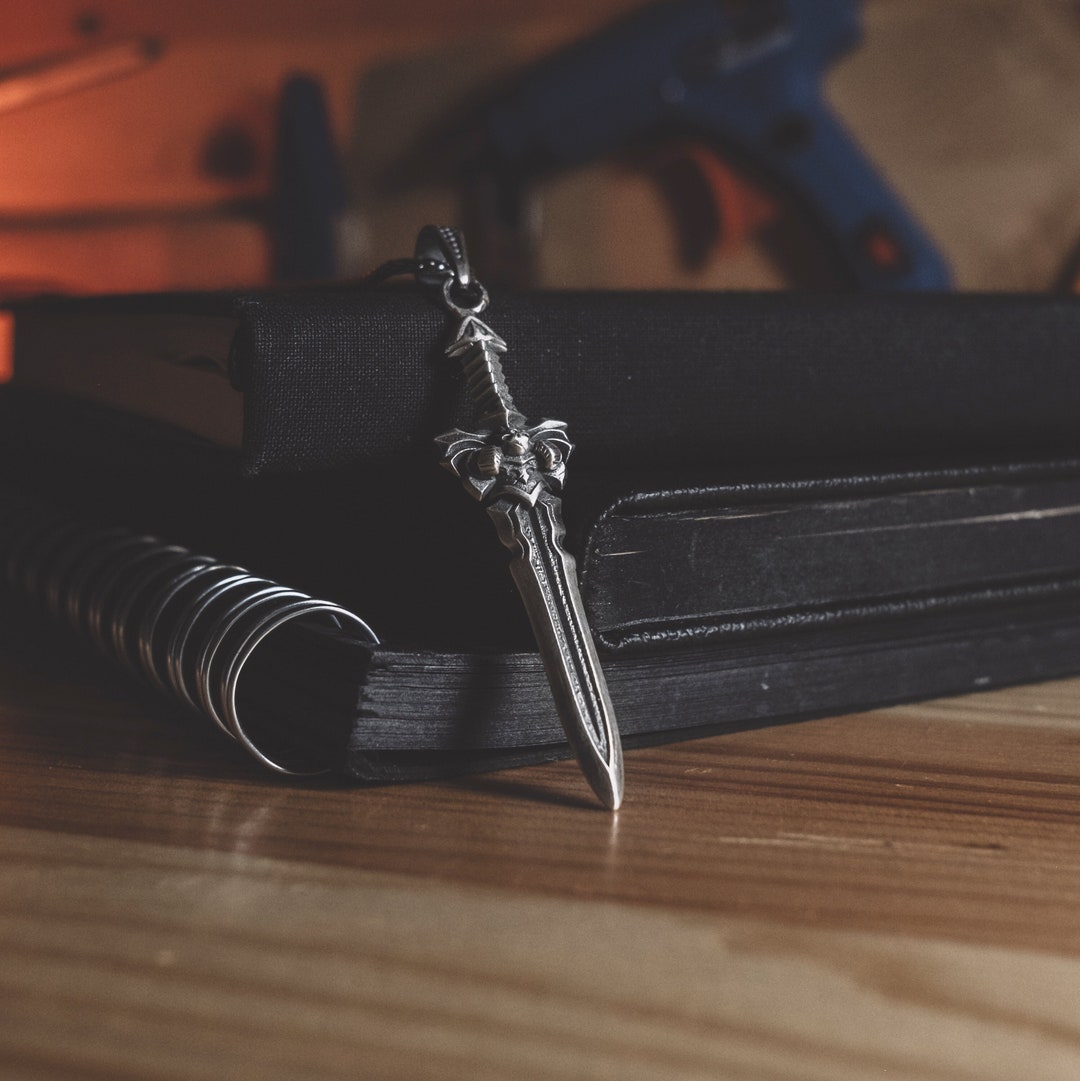 Cool Sword Silver Men Necklace With Skull, Blade Oxidized Necklace in ...