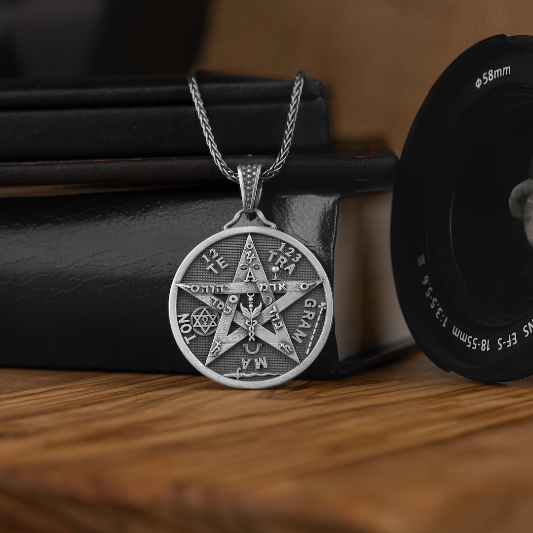 Silver Tetragrammaton Necklace for Him, Hebrew Coin Necklace, Jewish Star of David and Pentacle ...