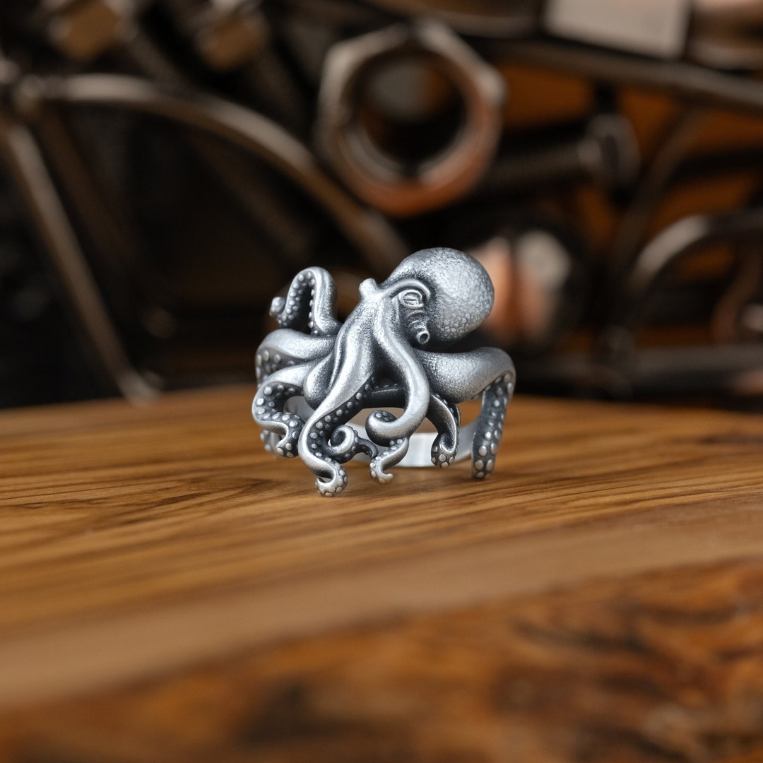 Sterling Silver Kraken Octopus Unique Mens Ring, Kraken Ring for ...