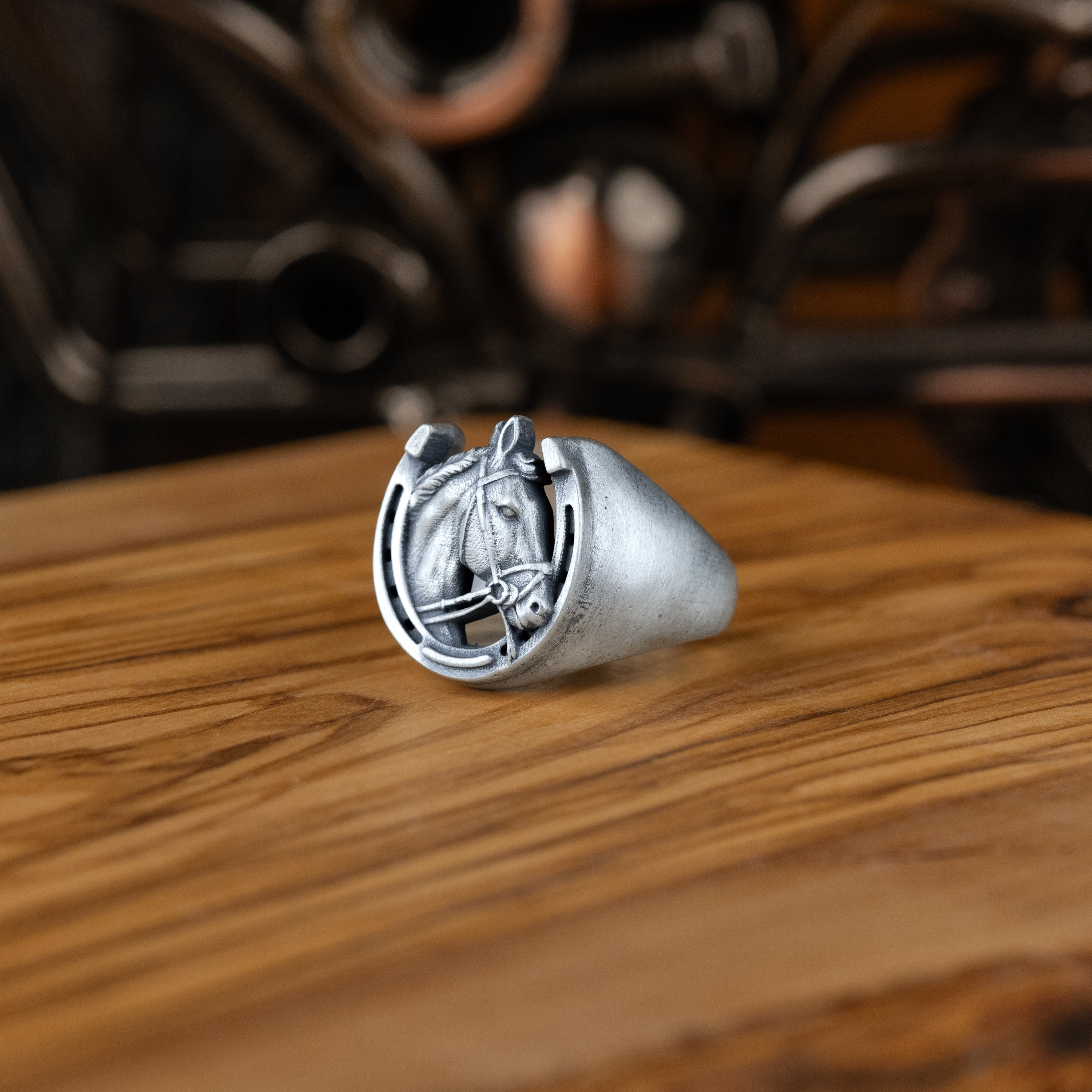 Lucky Horseshoe Horse Head Silver Ring, Horse Head Men Silver Ring ...