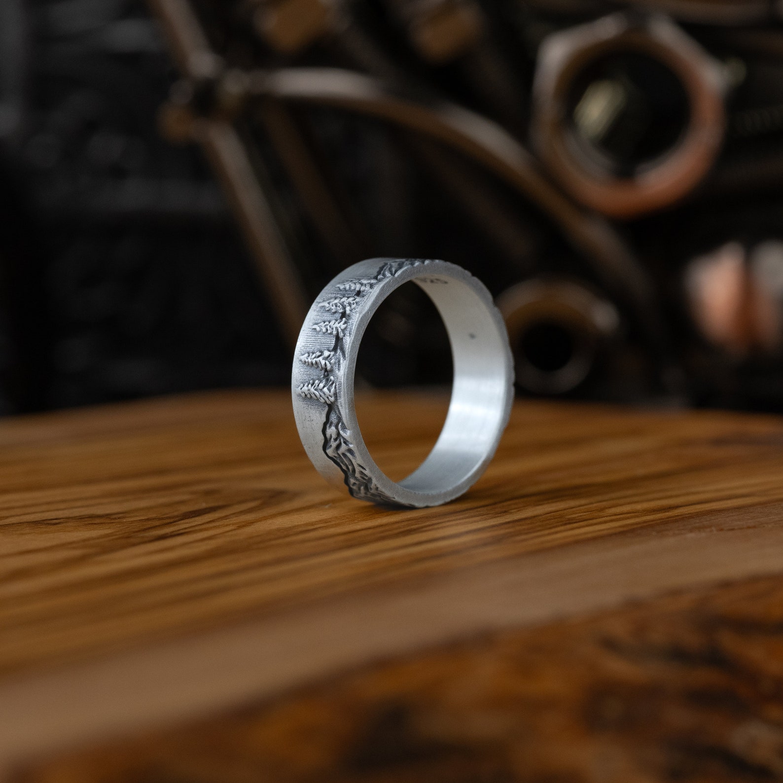 Handmade Sterling Silver Pine Trees Men Band Ring, Nature Wedding Ring ...