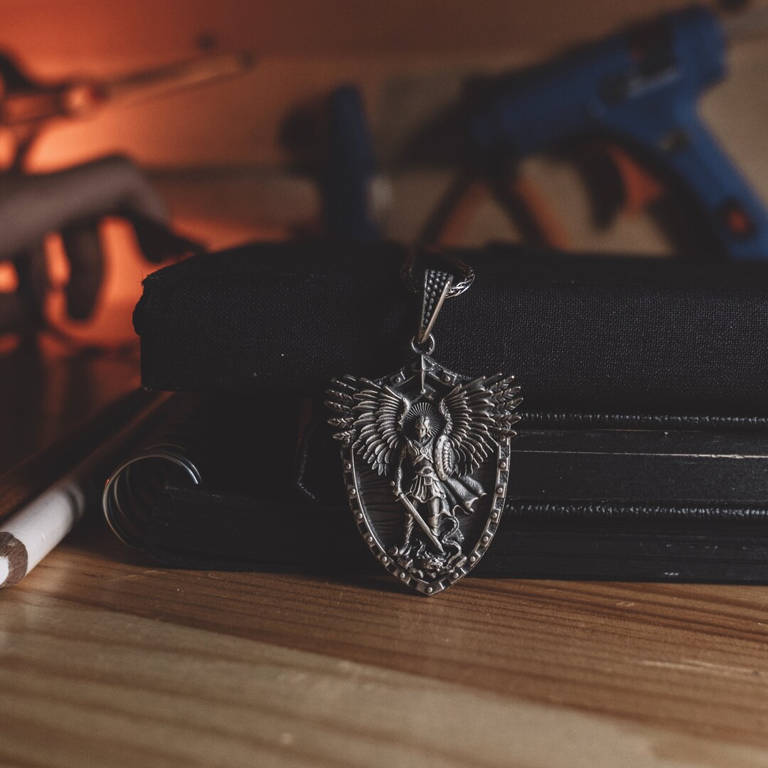 Saint Michael Archangel Shield 925 Silver Necklace, St Michael ...