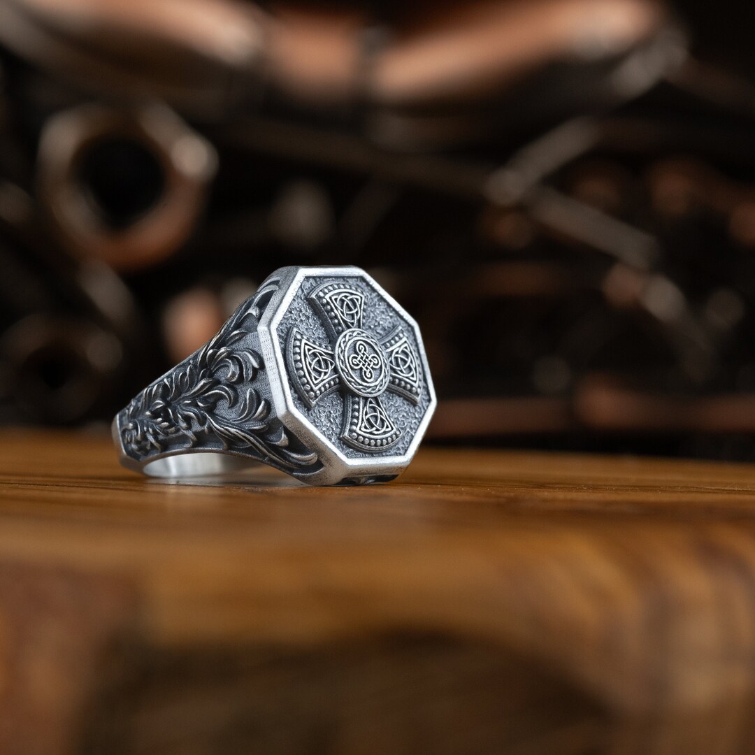 Viking Trinity and Infinity Knot in Cross Ring for Men 925 Sterling ...