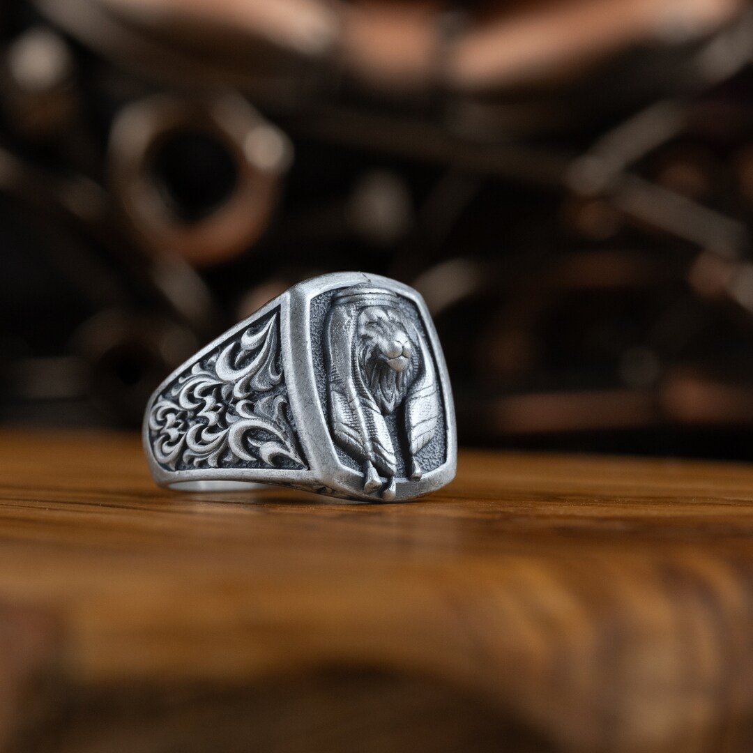 Arabic Keffiyeh Lion in Sterling Silver Ring, Lion King Signet Ring ...