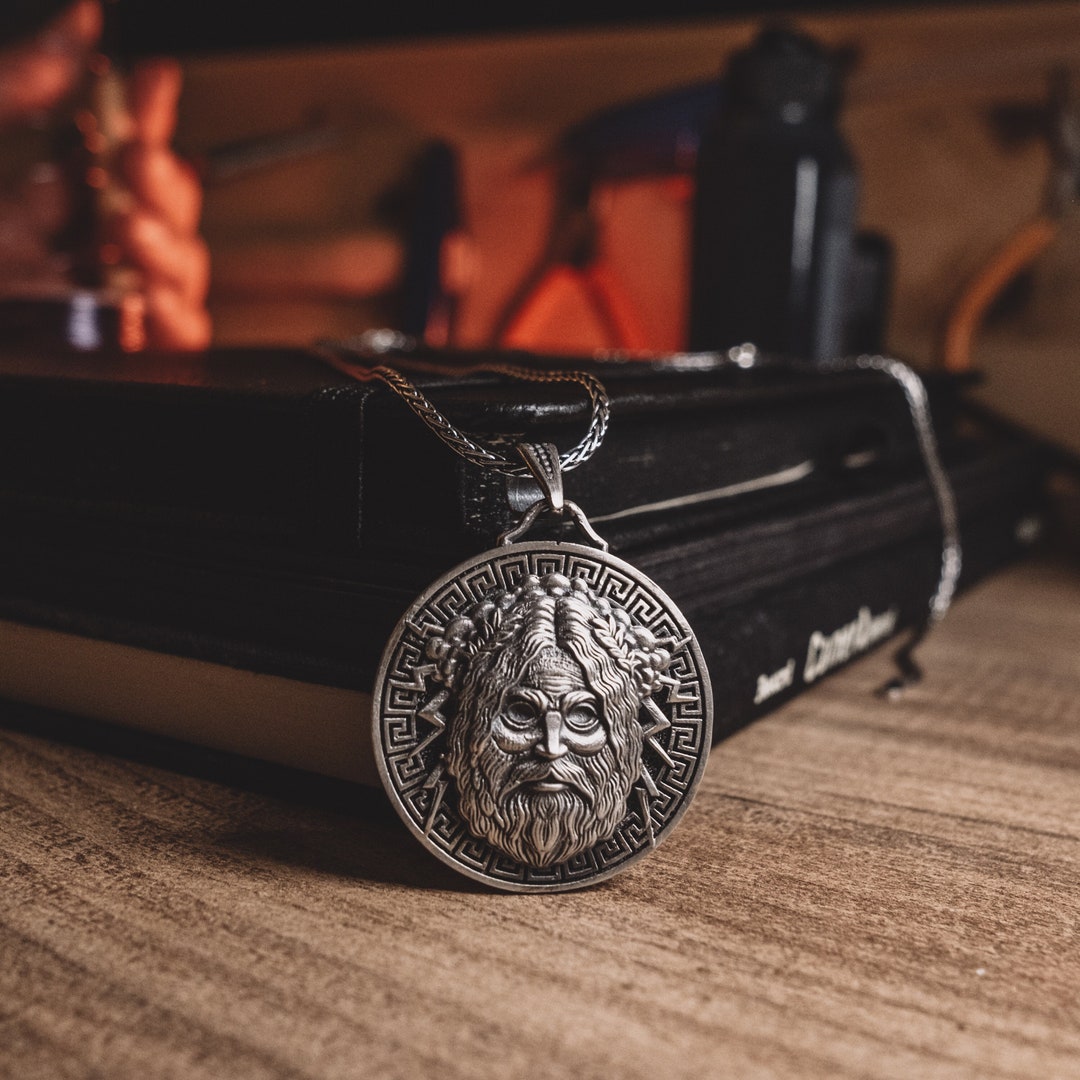 Zeus the God of Sky and Thunder Necklace, Meander Motifs Carved ...
