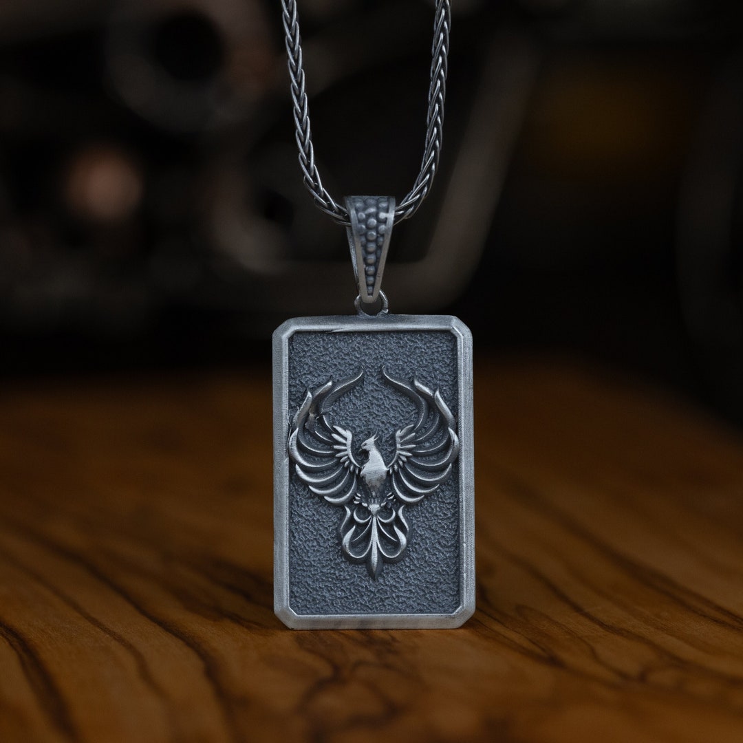 Phoenix Engraved Necklace for Men With Personalized, Oxidized Guardian ...