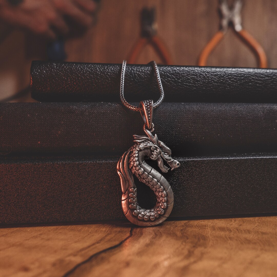 Japanese 3D Dragon Silver Pendant, Chinese New Year Fantasy Necklace ...