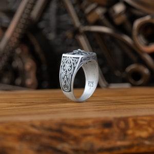 Victorian Style Floral Pinky Ring, Flower Cross Mens Ring in Sterling ...