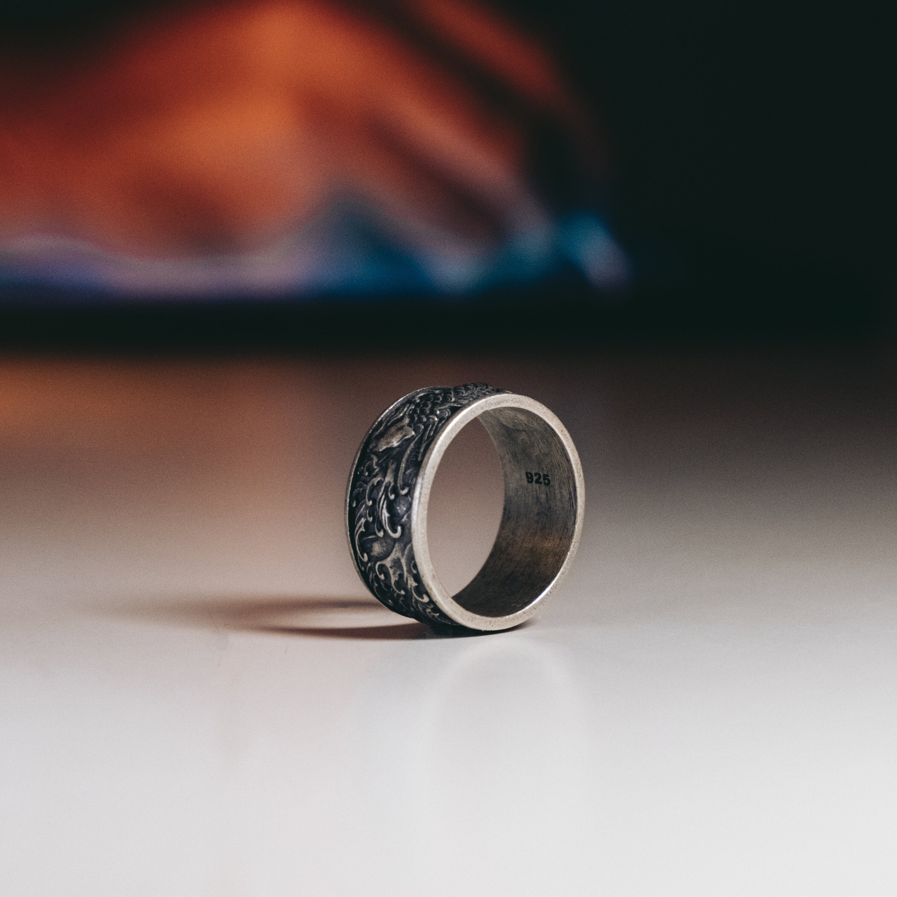 Sterling Silver Nature Ring, Carp and Waves 925 Silver Wedding Ring ...