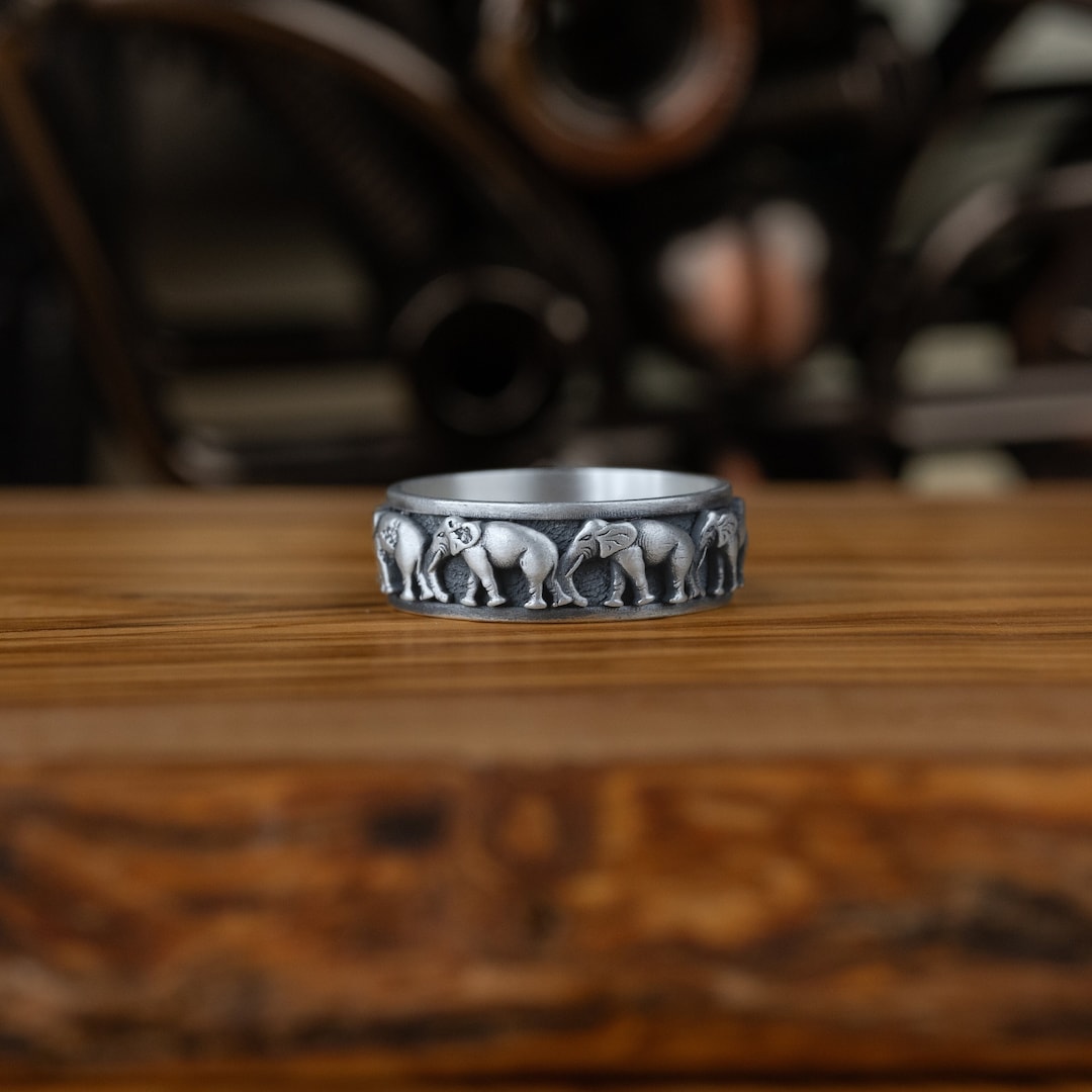 Elephants Handmade Sterling Silver Men Band Ring, Elegant Elephants ...