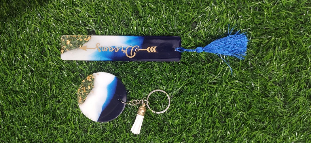 Set of Resin Beach Themed Customised Bookamrk & Keychain - Etsy