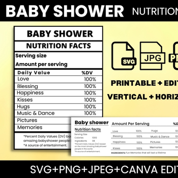 Baby Shower Nutrition Facts - Etsy