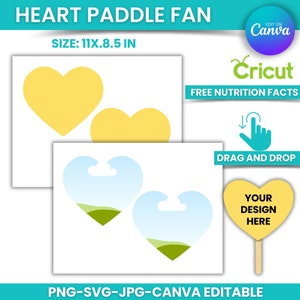 Heart Paddle Fan Template, PNG and SVG, Canva, 8.5x11" Sheet, Printable ...