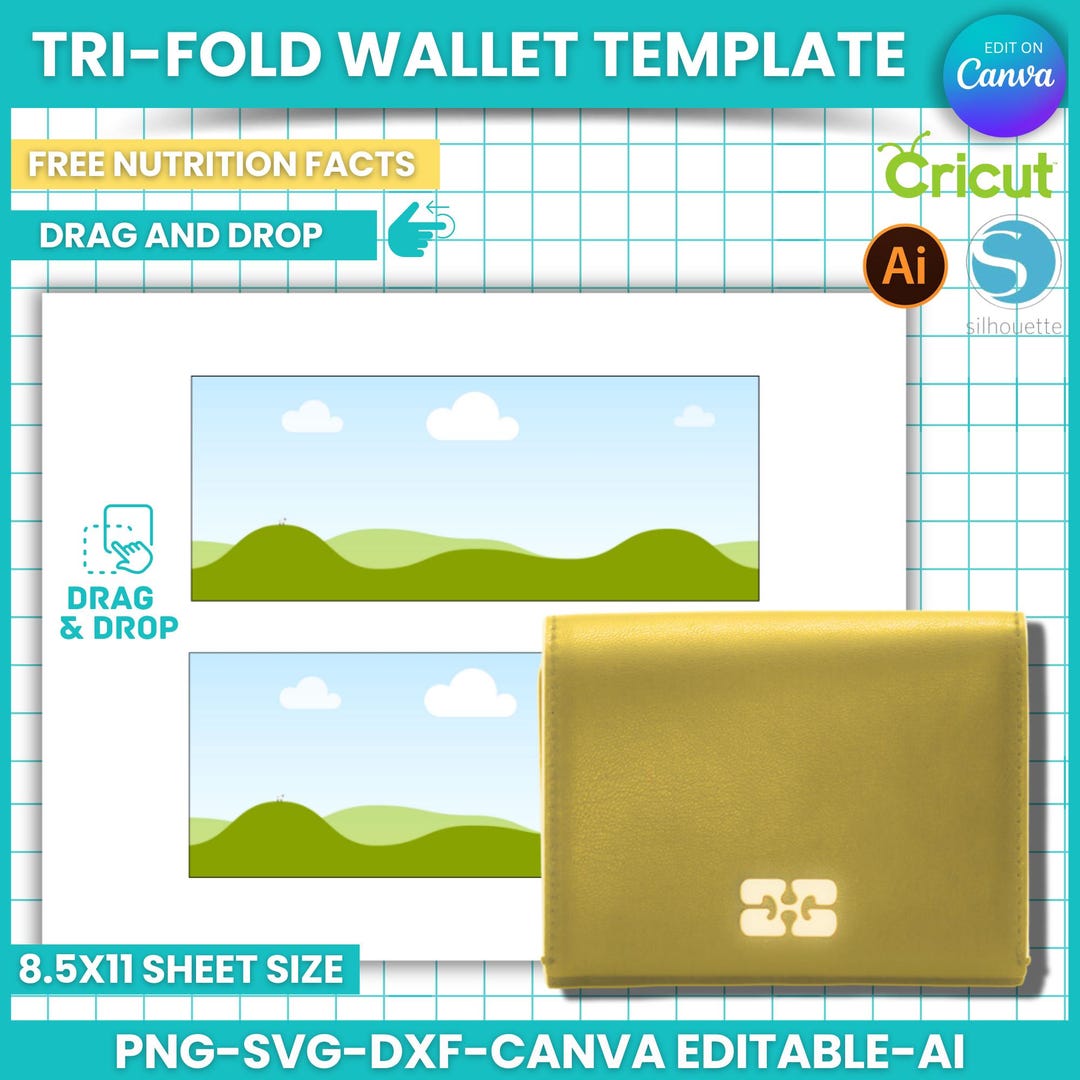 Tri-fold Wallet Template: Canva Editable, SVG, PNG, DXF (8.5"x11") - Etsy