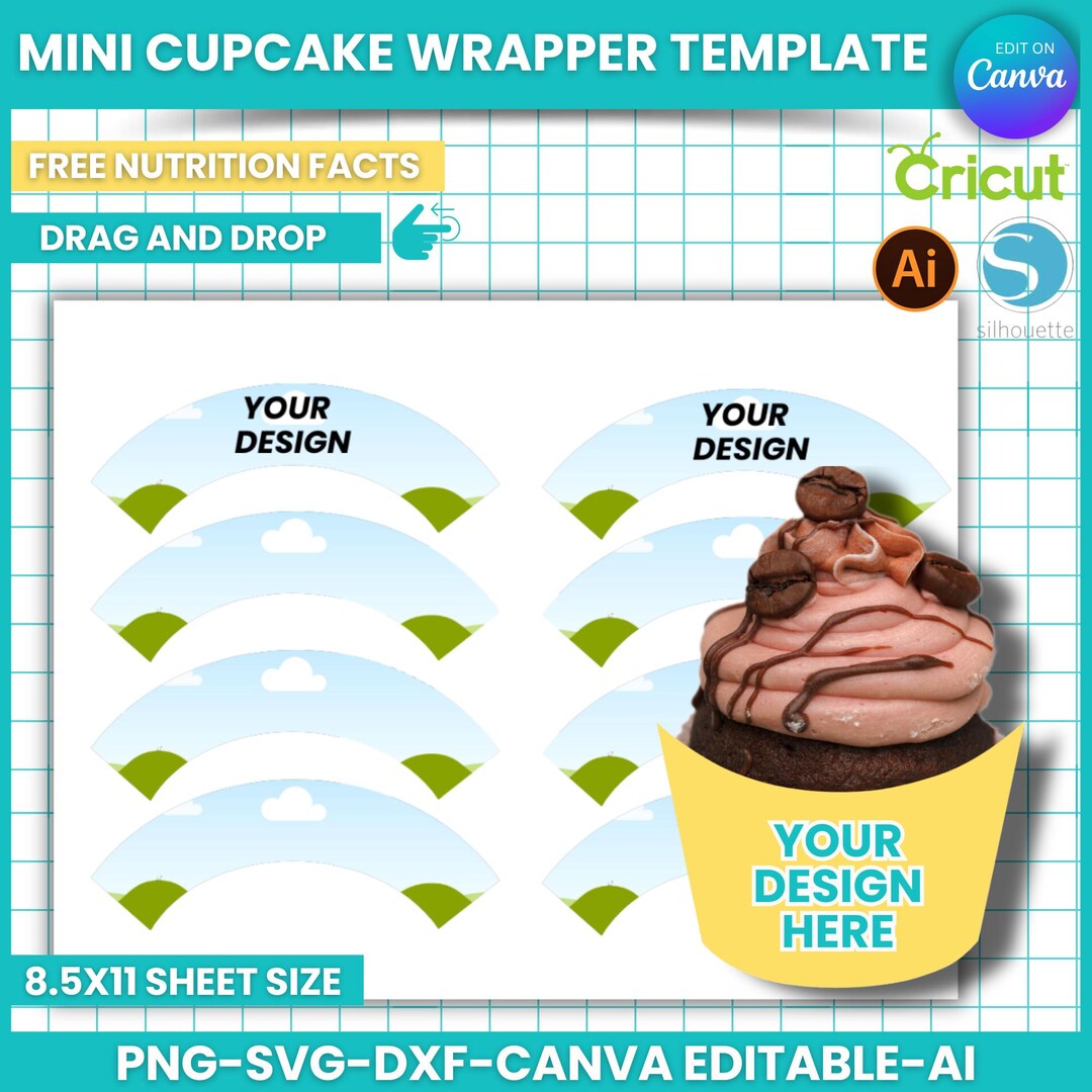 Mini Cupcake Wrapper Template: Canva Editable Party Wraps (digital ...