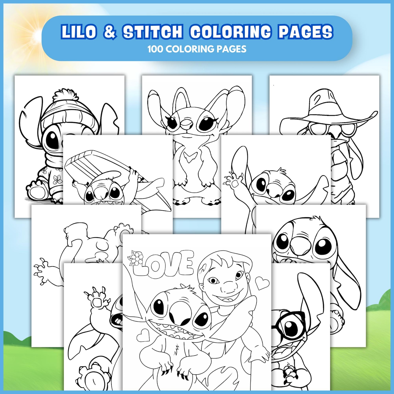 Lilo & Stitch Coloring Pages: 100 Kids' Activity Sheets (digital PDF ...