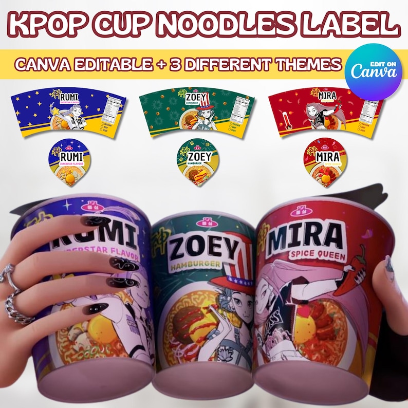 Kpop Demon Hunters, Cup Noodle Labels Ramyeon, Cosplay Party Huntrix ...