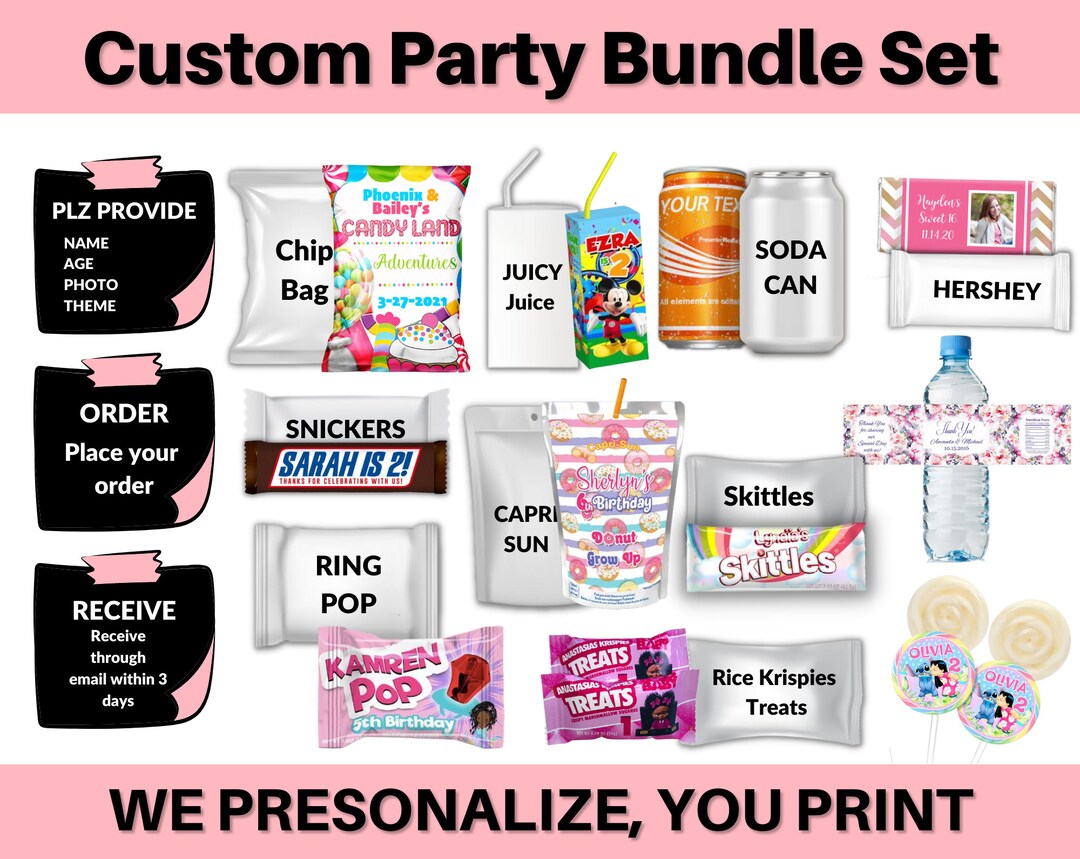Custom Party Bundle Set, Custom Party Favors, Custom Birthday Labels ...