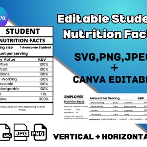 Student Nutrition Facts SVG Nutritional Fact Label Template - Etsy