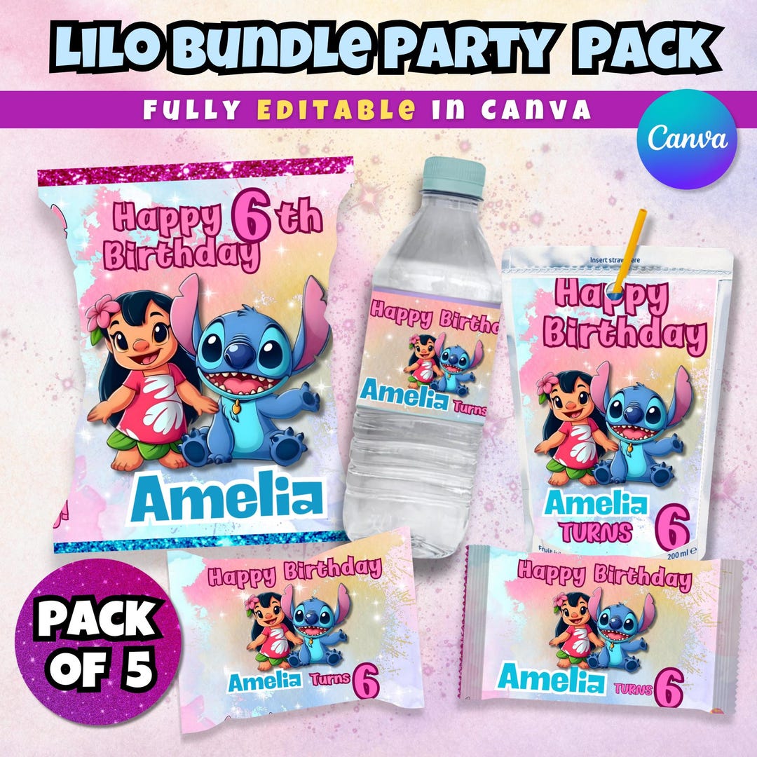 Editable Lilo & Stitch Birthday Party Pack: Canva Template (digital ...