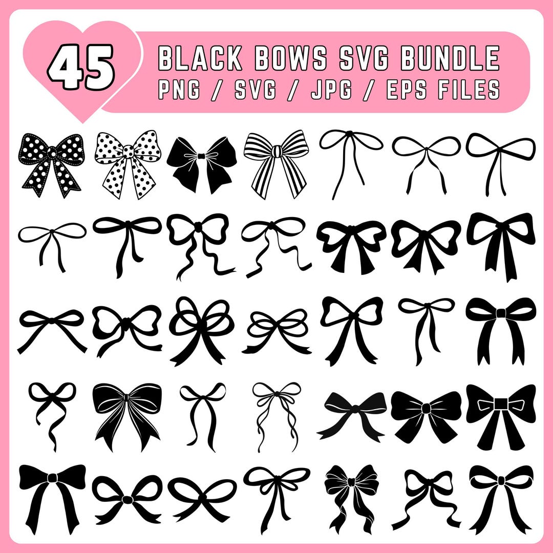 Black Bow SVG Bundle, Ribbon, Coquette, Bow Tie Clipart (instant ...