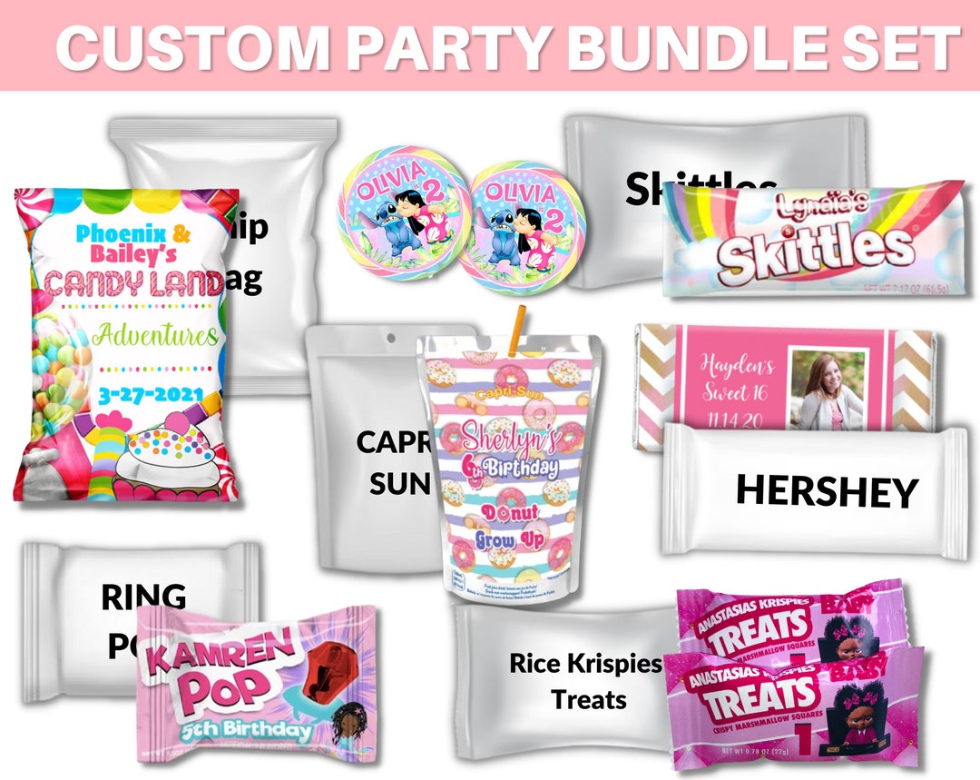 4 Custom Party Bundle Set, Custom Party Favors, Custom Birthday Labels ...