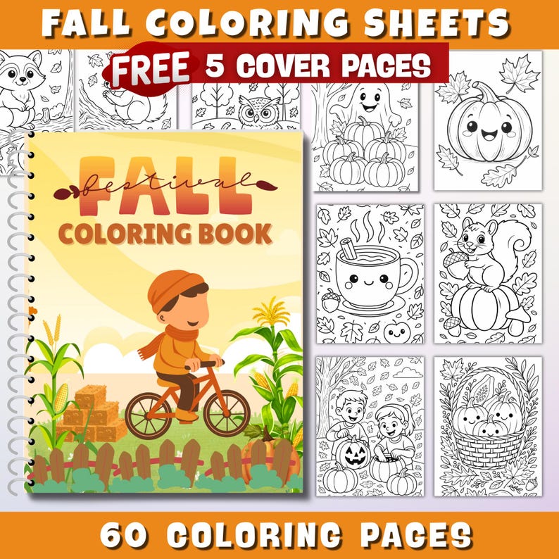60 Fall Coloring Pages for Kids, Cozy Fall Coloring Book, Fall ...