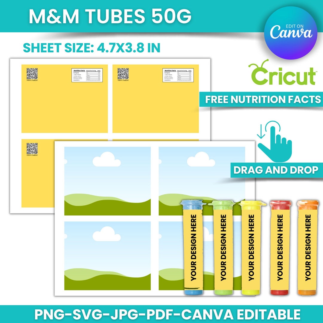 M&M 50g Mini Tube Template, MM Tube Label, Blank Template, Party Favors ...