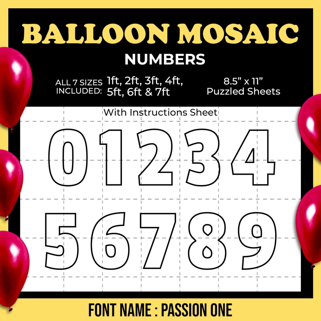 Mosaic Balloon Number Template: Square Font, All Numbers 0-9 (printable ...
