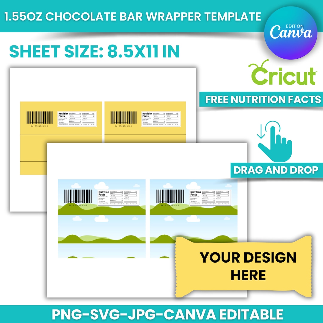 1.55 Oz Chocolate Bar Wrapper Template, Candy Bar Wrapper, Chocolate ...
