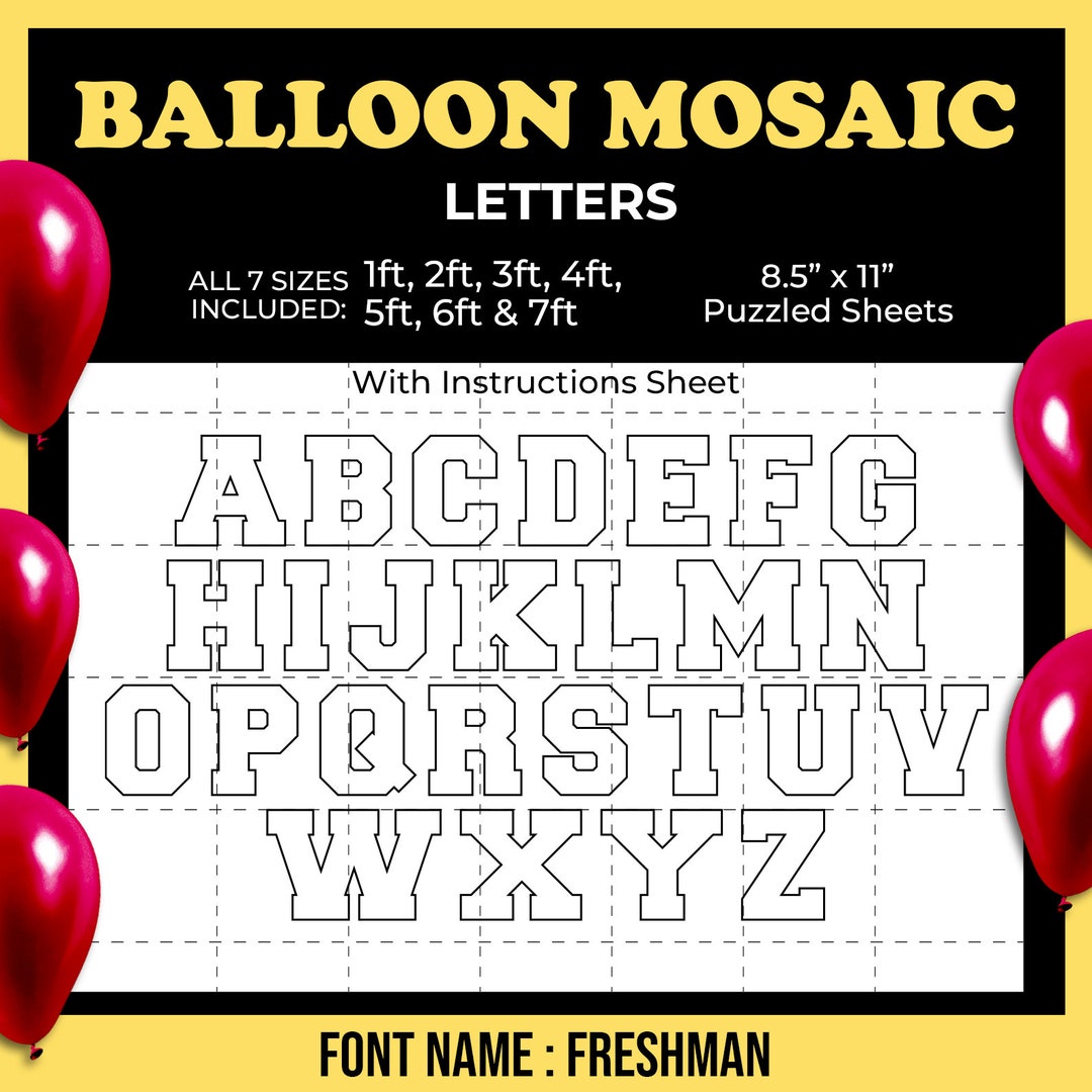 All Letters , Alphabet Balloon Mosaic Template, 1-7ft All Size Balloon ...
