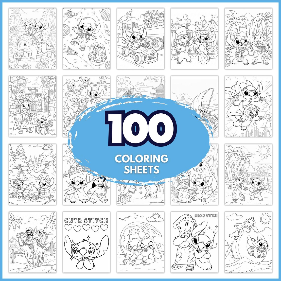Lilo & Stitch Coloring Pages: 100 Kids' Activity Sheets (digital PDF ...