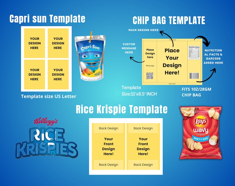 Party Favor Template Bundle: Chip Bag, Water Bottle, Chocolate Bar ...
