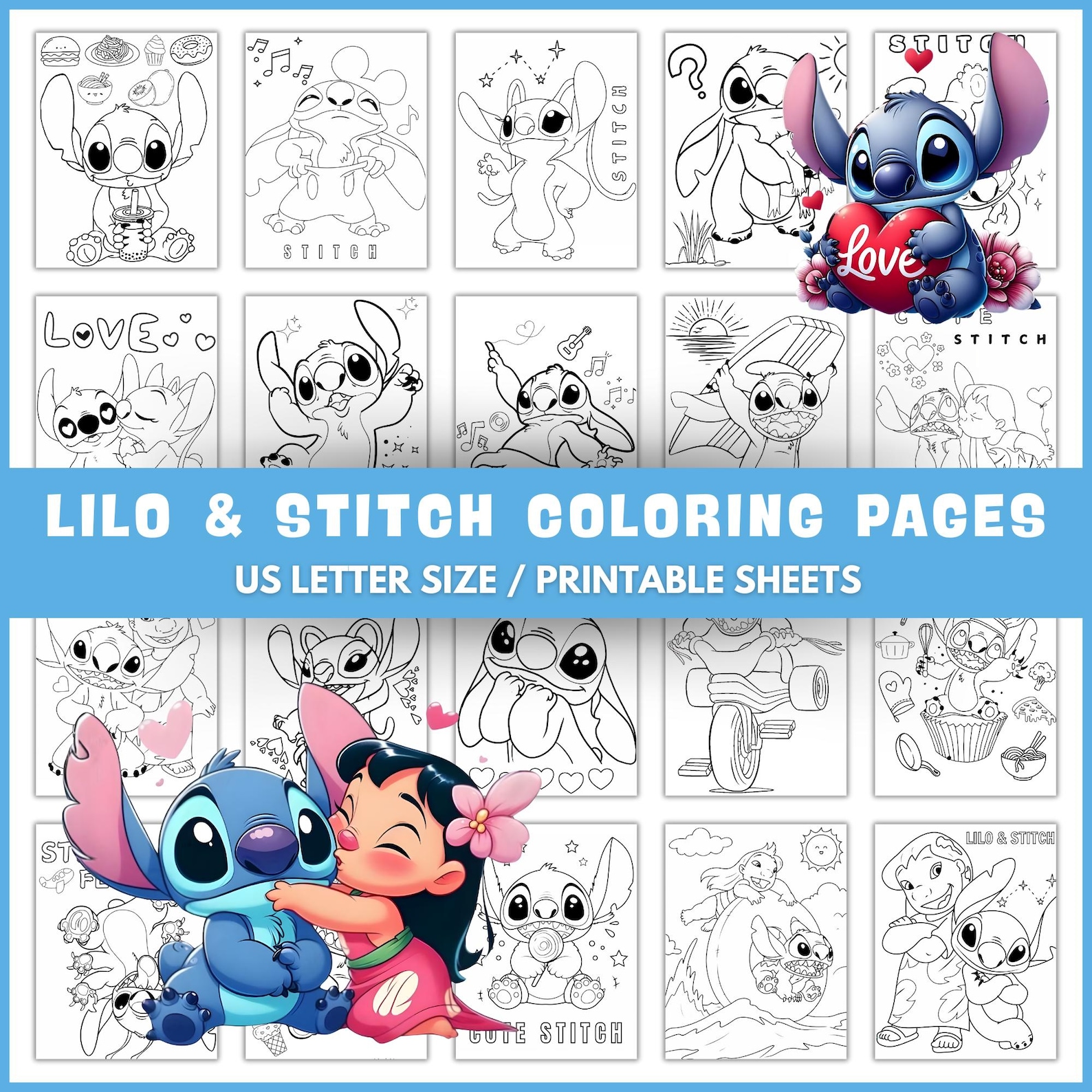 Lilo & Stitch Coloring Pages: 100 Kids' Activity Sheets (digital PDF ...