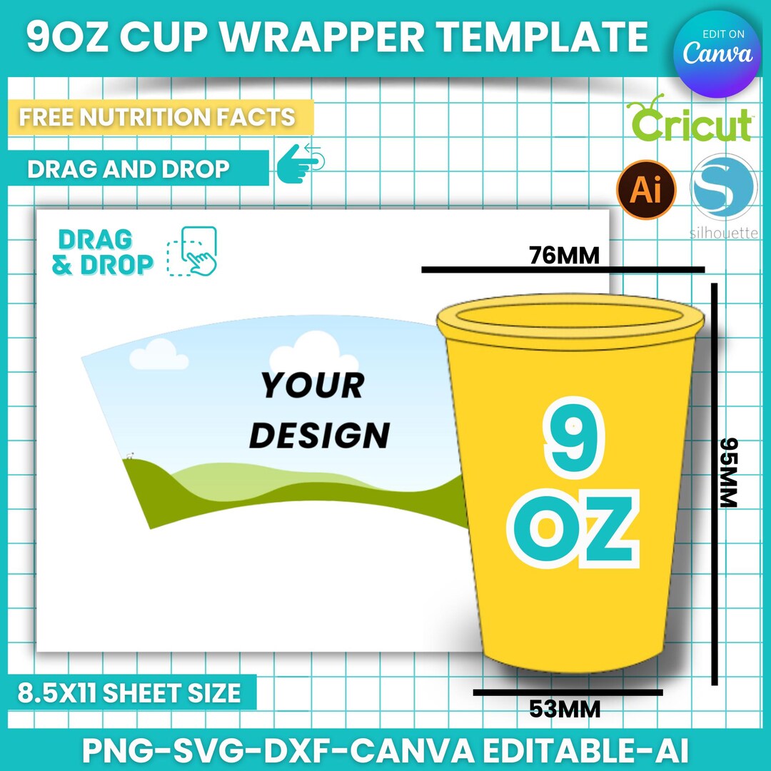 9oz Cup Wrapper, Coffee Cup Wrapper Template, Editable Cup Wrapper ...