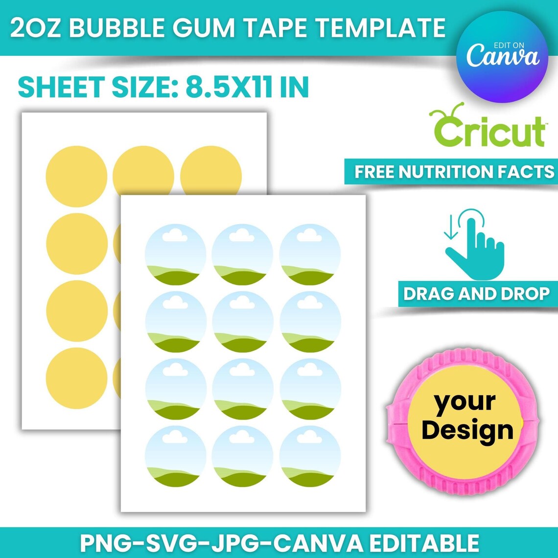 2oz Bubble Gum Label Template: Editable Party Favors (canva, Cricut ...