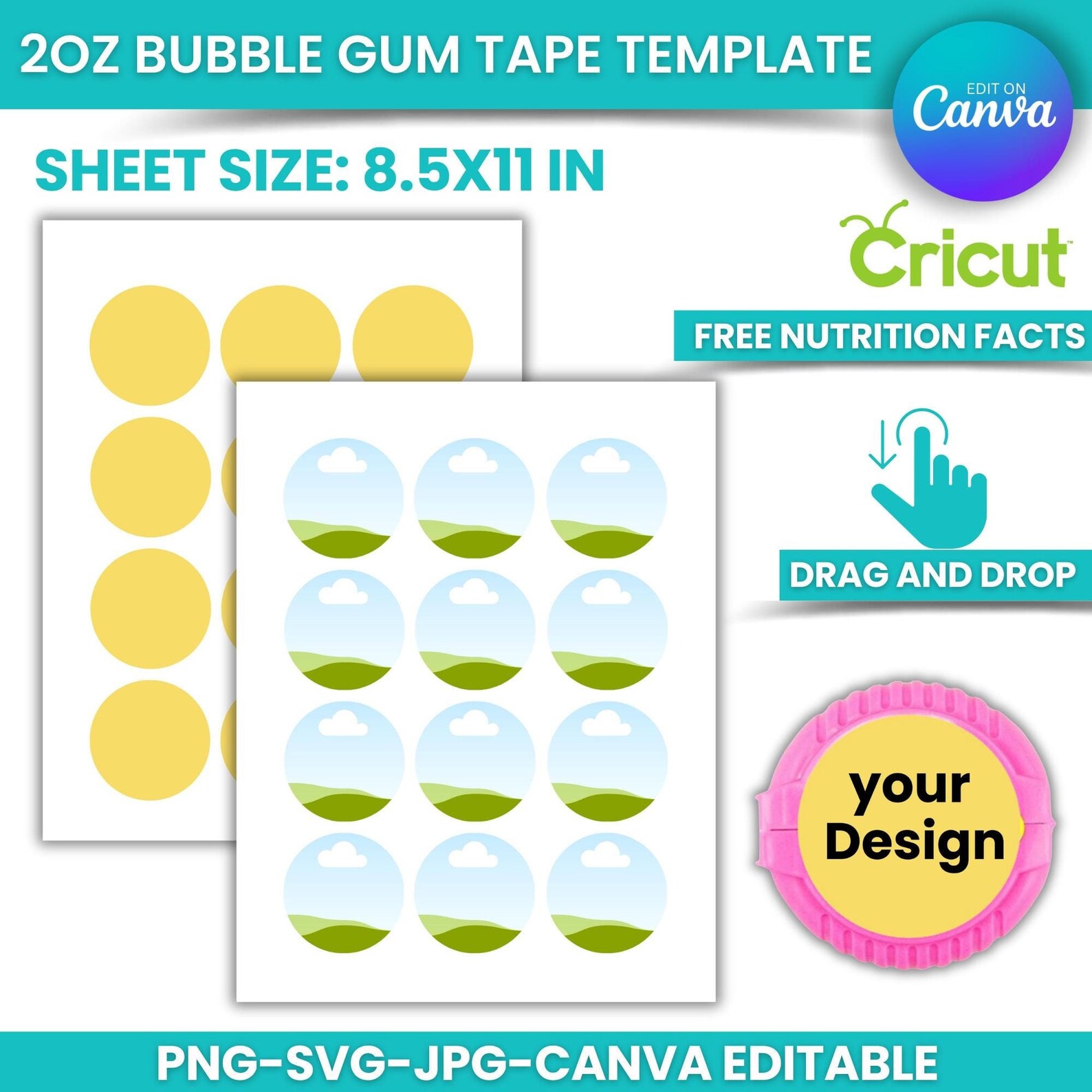 2oz Bubble Gum Label Template: Editable Party Favors (canva, Cricut ...