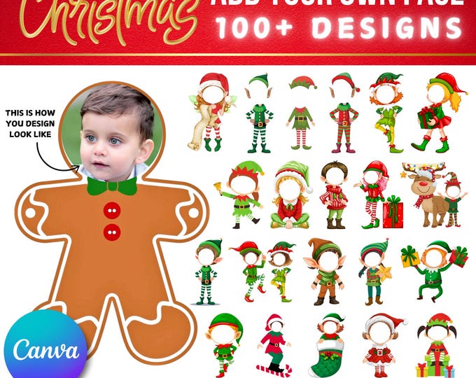 12x Christmas Add Your Own Elf Photo Face, DIY Elf Yourself PNG Bundle ...
