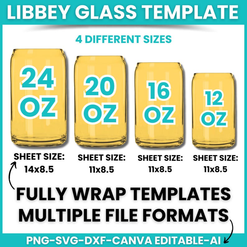 Libbey Can Glass Template Bundle , 12 Oz, 16 Oz, 20 Oz, 24 Oz Libbey ...