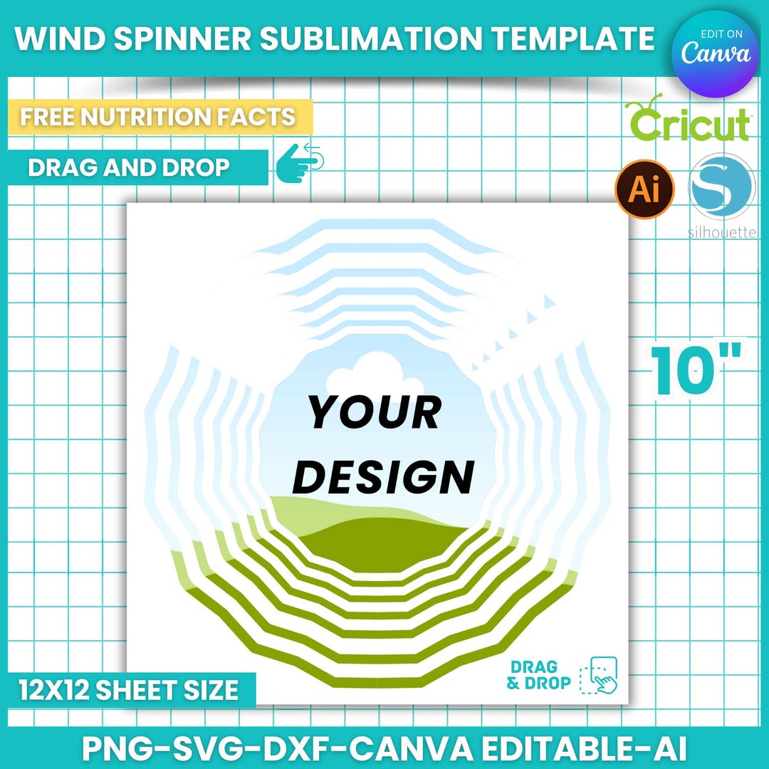 10" Wind Spinner Sublimation Template: Canva Drag & Drop (PNG, SVG, PDF ...