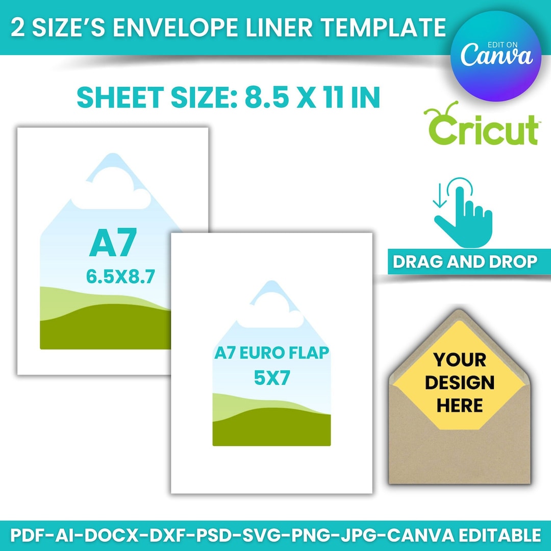 A7 Envelope Liner Template: Euro Flap, Printable (PNG, SVG, PDF) - Etsy