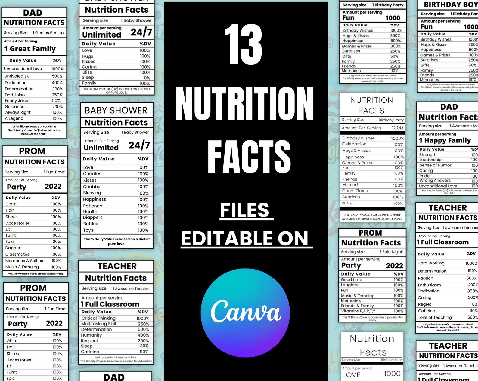 Editable Nutrition Facts Template Bundle: SVG, PNG, JPG, Canva (digital ...