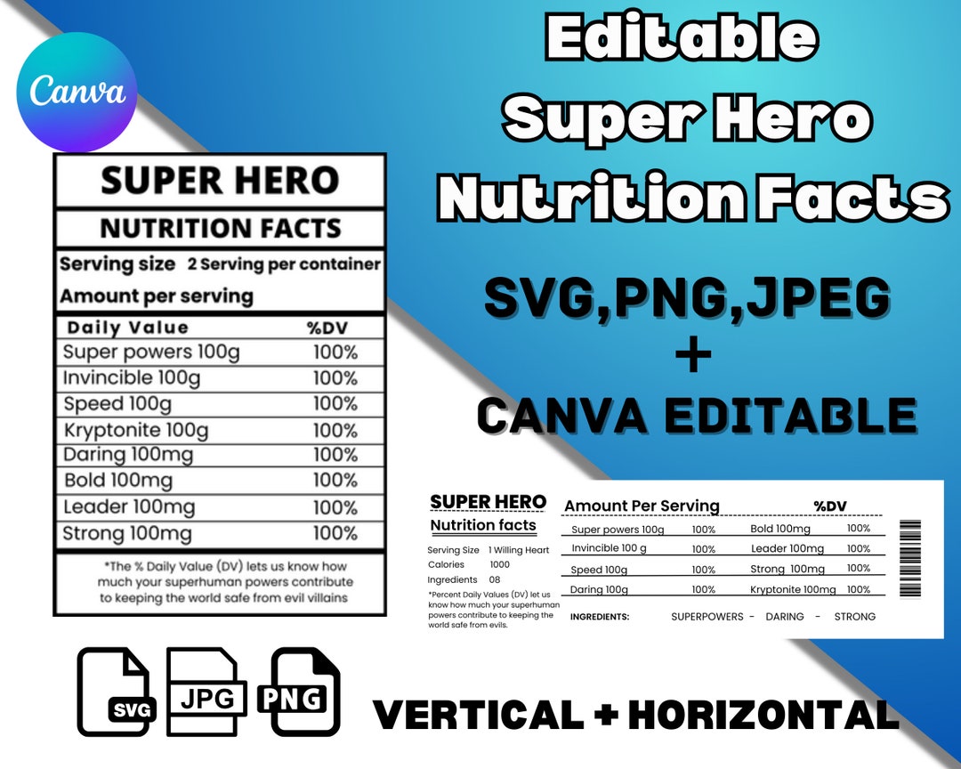 Superhero Nutrition Facts Label Custom Label Chip Bag - Etsy
