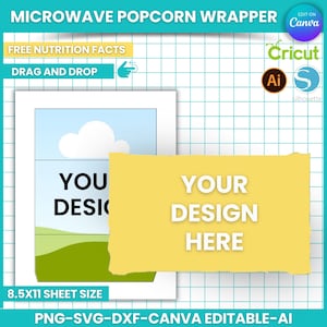 Popcorn Wrapper Template: Editable Party Favor Box (SVG, PNG, AI) - Etsy