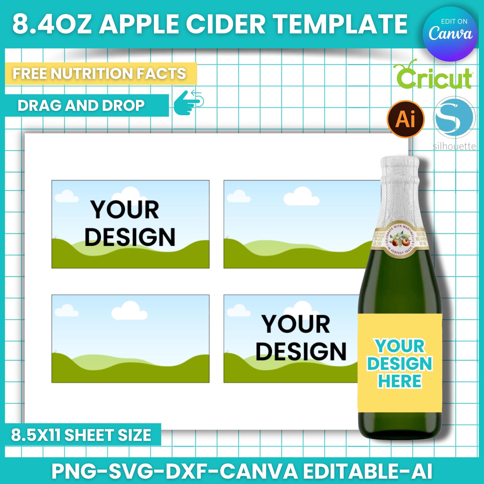 Apple Cider Bottle Label Template: Canva Editable (8.4oz) - Etsy
