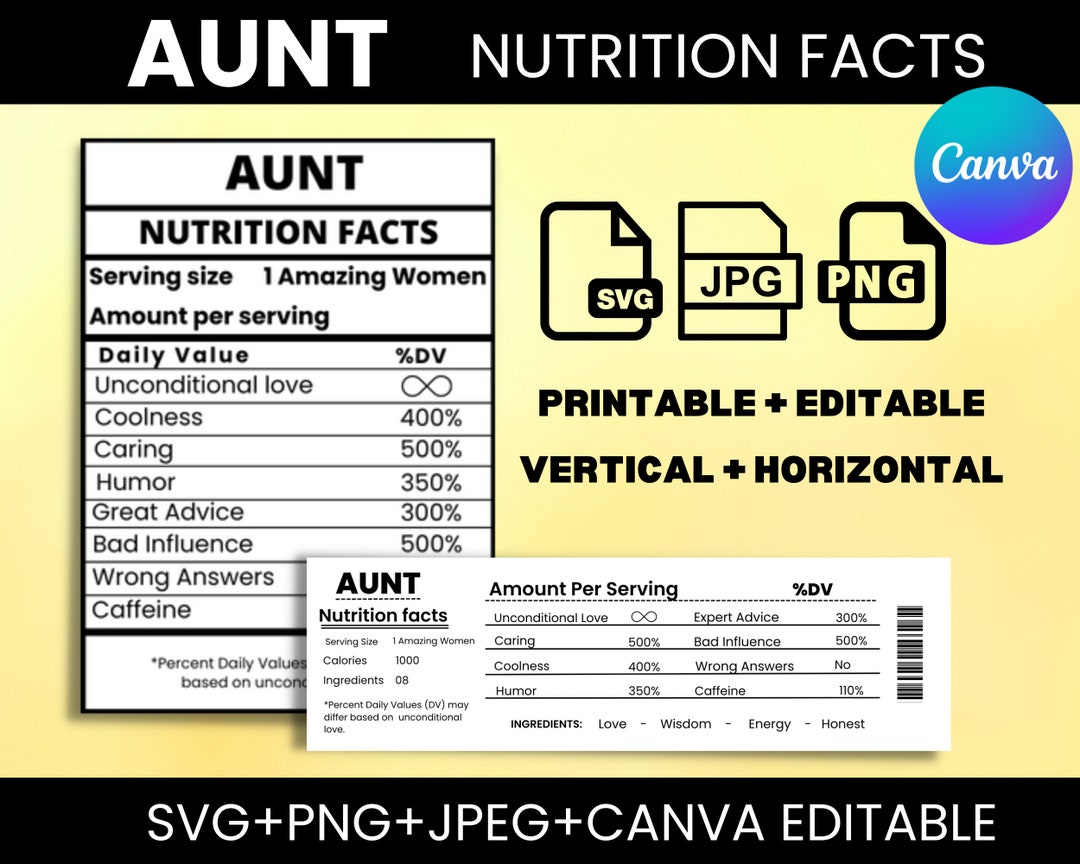 Aunt Nutrition Facts Tumbler, Insulated Travel Mug 20oz, Aunt Gifts ...