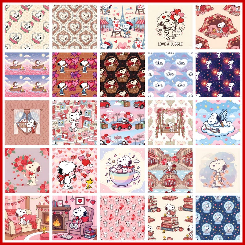 Valentine Snoopy Seamless Pattern, Hearts & Bows Pattern, Love, Dog ...