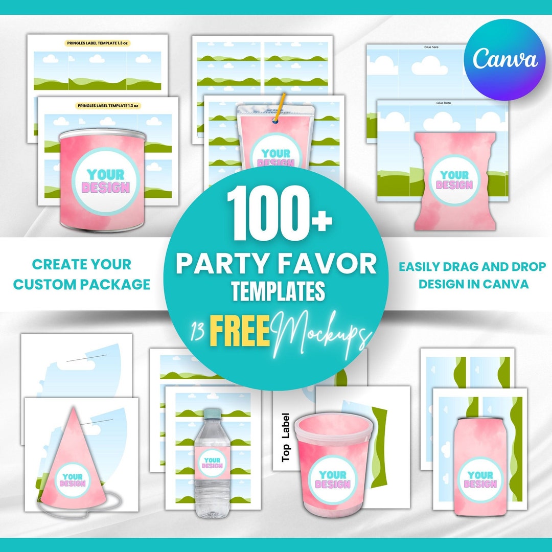 100+ Party Favor Templates Bundle: Editable Canva Mockups (digital ...