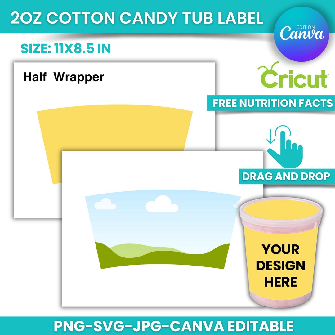 2oz Cotton Candy Label Template, Cotton Candy Tub Wrapper Template ...