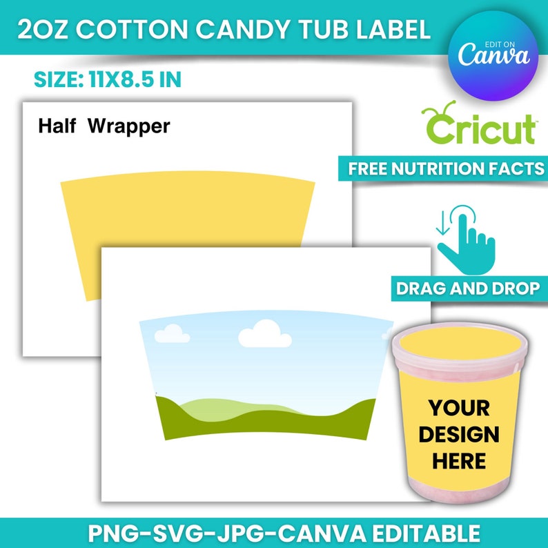 2oz Cotton Candy Tub Label Template: SVG, PNG, JPG, Canva (digital ...